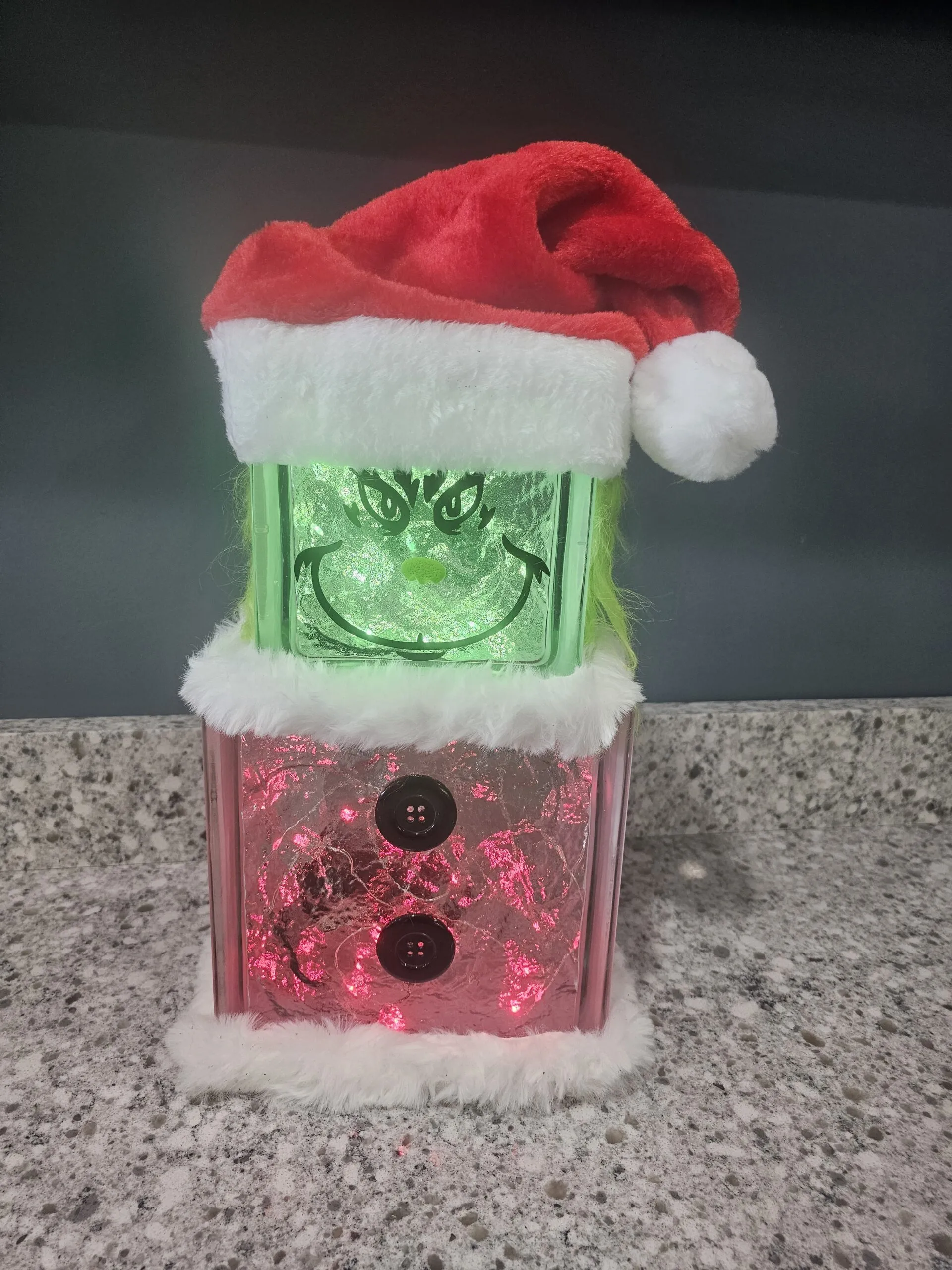 0 - Two Tier Grumpy Santa - Green Lights w/ Santa Hat - CCLee Creations