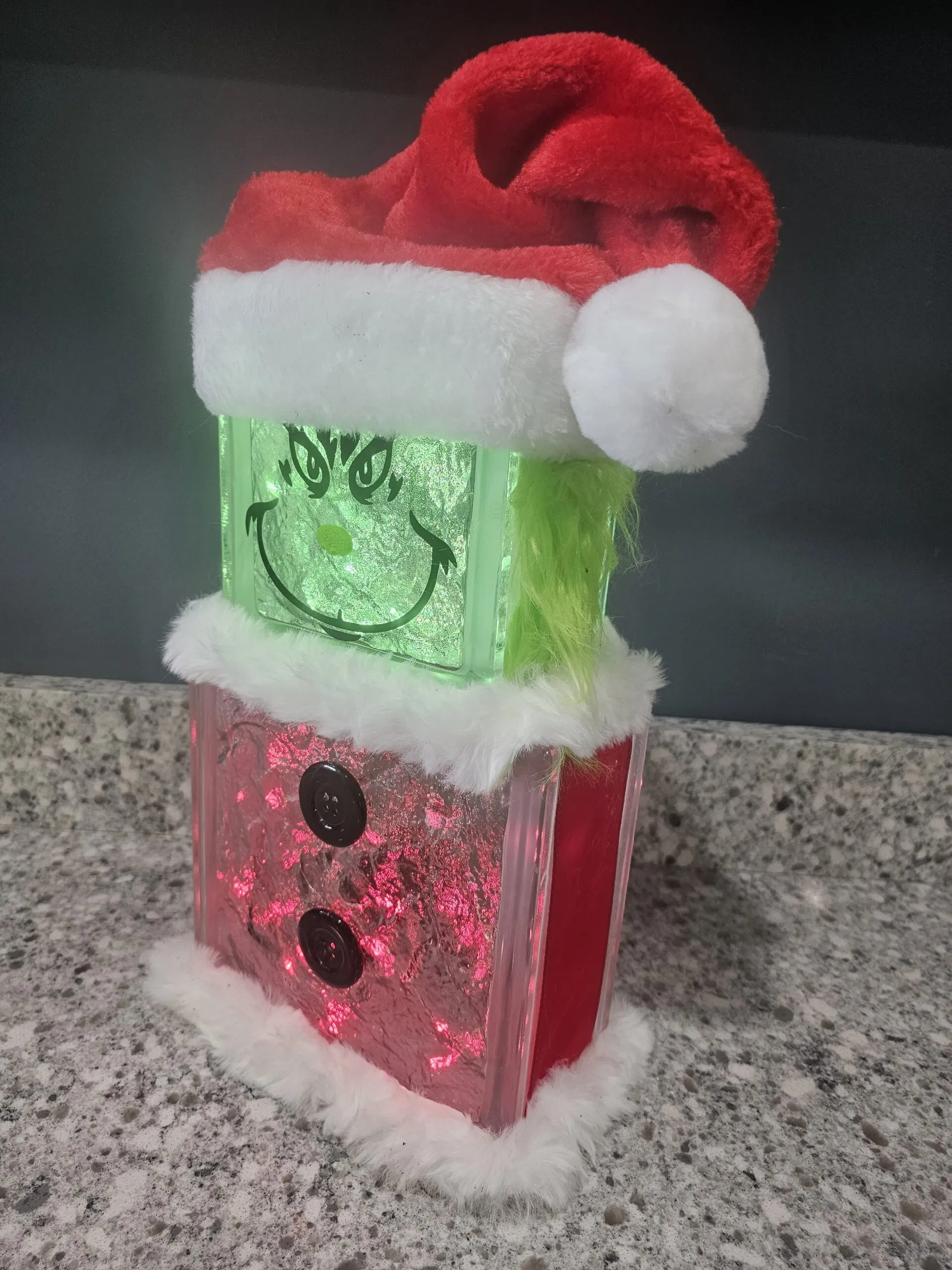 0 - Two Tier Grumpy Santa - Green Lights w/ Santa Hat - CCLee Creations